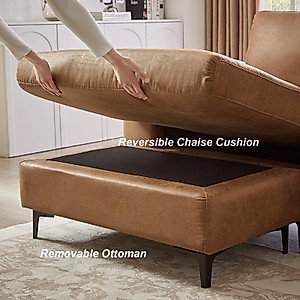 100.8" Sectional Sofa,Faux Leather Couch with Reversible Chaise,Mid-Century L Shaped Sofa Couch for Living Room, Apartment,Office (Brown, Loveseat)