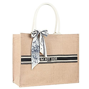 Bluenut Shopping-Bag-for-Women, Large-Burlap-Beach-Tote- Farmers-Market-Jute-Bag(Im Not)