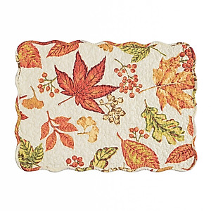 C&F Home Rylie Cotton Quilted Reversible Placemat Set 6 Rectangle Oblong Machine Washable Mats Floral Leaves Fall Harvest for Kitchen or Dining Table Rectangular Placemat Set of 6 Orange