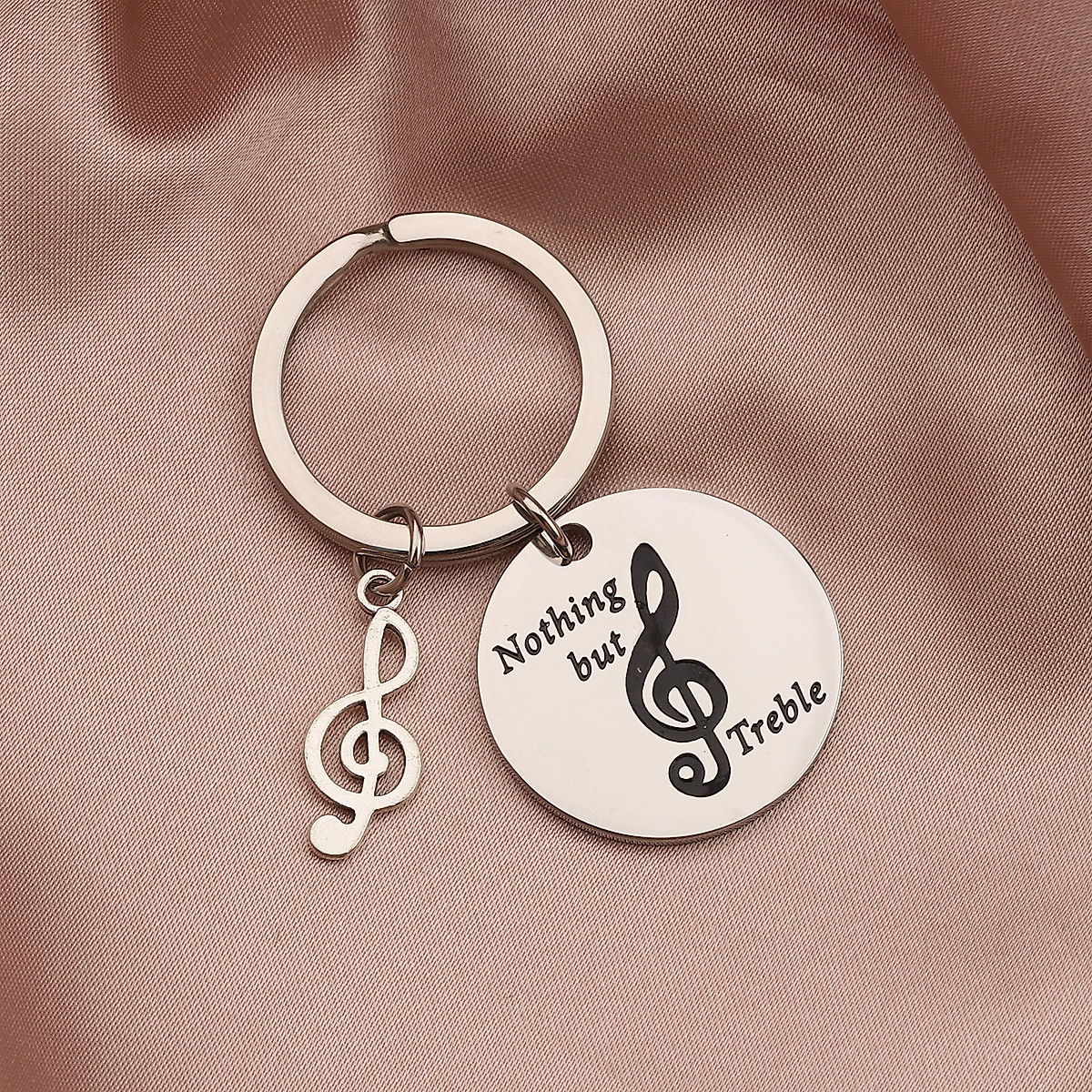 BEKECH Music Keychain Music Lover Gifts Nothing But Treble Keychain with Music Note Charm G Clef Note Musical Jewelry Gift for Musicians Music Teachers Students (silver)
