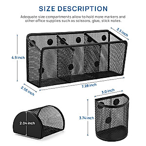 VICNOVA Magnetic Pencil Holder, Metal Magnetic Pen Holder with Extra Strong Magnets/3+3 Generous Compartments, Magnetic Storage Basket Organizer to Hold Whiteboard Refrigerator Locker Accessories