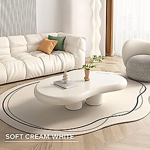 HOTICKME Cloud Coffee Table for Living Room, Cream Color Center Table, 47.24" Central Table with 3 Legs, Simple Style End Table