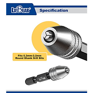 LABEAR - Drill Chuck Keyless Mini Adapter ¼ Inch Hex Shank | 0.3-3.2mm Capacity for Micro Drill Bits For Cordless Screwdrivers, Drills, and Power DIY Tools