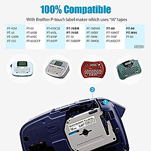 Greateam Compatible with Brother M Tape MK-131 MK-231 for Brother PT-M95, PT-70BM, PT-80, PT-90, PT-65, 12mm Ptouch Label Tape, 8 Pack