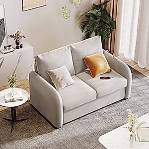 Multifunctional Velvet Loveseat Sofa with Pull Out Sleeper Couch Bed ,USB Port ,3-pin Plug & Twin Memory Mattress for Living Room Furniture Sets, Spaces Saving Design for Home, Apartment and Office