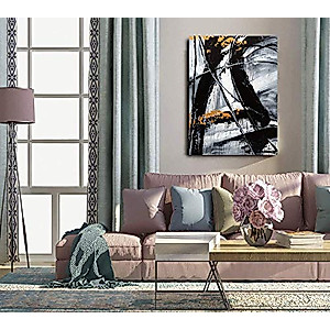 Yihui Arts Canvas Wall Art Decor Hand Painted Black and White Abstract Painting Large Art Pictures Modern Artwork for Living Room Bedroom Office Decor (24x36IN)