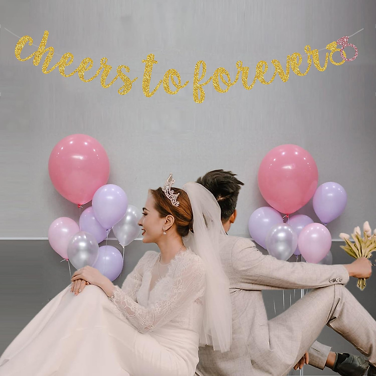 Cheers To Forever Banner for Gold Gliter Engagement/Wedding Banner/Bridal Shower Party Decorations (Pre-Strung)