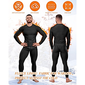 Didaey 3 Set Winter Thermal Underwear for Men Cold Weather Fleece Lined Top Bottom for Hunting Gear Sport(Black, Black Grey, White, Large)