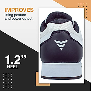 CORE Weightlifting Shoes - Squat Shoes for Powerlifting, Crossfit, Deadlifting, Weight Training - Olympic Lifting Footwear with 1.2" Heels - Strap and Lace-Up Gym Shoes for Men and Women - White
