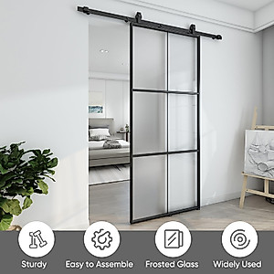 BARNSMITH 42in x 84in Aluminum Glass Barn Door Panel DIY Frosted Tempered Glass Door Slab Disassembled(Sliding Hardware not Included), Lightweight Sliding Door, Easy Assembly