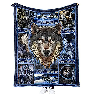 Irisbell Wolf Throw Blanket Cozy Warm Fleece Flannel Blanket for Sofa Bed Travel Soft Plush Gifts Blanket for Adult and Kids (Wolf-1, 80 x 60 in)
