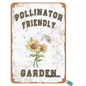 Keely Pollinator Friendly Bee Garden Metal Vintage Tin Sign Wall Decoration 12x8 inches for House Room Cafe Bars Restaurants Pubs Man Cave Decorative