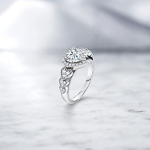 Gem Stone King 925 Sterling Silver Gemstone Birthstone Heart Engagement Ring | 6MM Heart Shape | Wedding Engagement Anniversary Promise Ring For Women | Available In Size 5, 6, 7, 8, 9