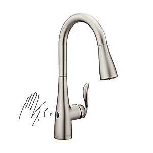 Moen Arbor Spot Resist Stainless Motionsense Wave Sensor One-Handle Pulldown Kitchen Sink Faucet Featuring Power Clean, Touchless Kitchen Faucet with Sprayer, 7594EWSRS