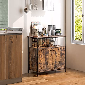 Giantex Buffet Cabinet with Storage, 2-Door Kitchen Sideboard with Shelves, Cable Holes, Industrial Coffee Bar Cabinet, Console Table for Entryway, Living Room, Rustic Brown