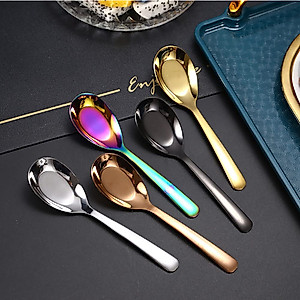 5 PCS Soup Spoon,Stainless Steel Spoon, Mirror Finish Spoons,Kitchen Serving Spoons ,Dessert Spoon,Coffee spoon，Ice Cream Spoons for Soup Rice Tea Milk Coffee Dessert（Golden）
