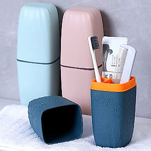 Travel Toothbrush Cup Case,Toothbrush Holder with Cover Travel Toothbrush Containers Portable Toothpaste Storage Toothbrush Case and Carrier for Camping School Business Trip Bathroom (Dark blue)