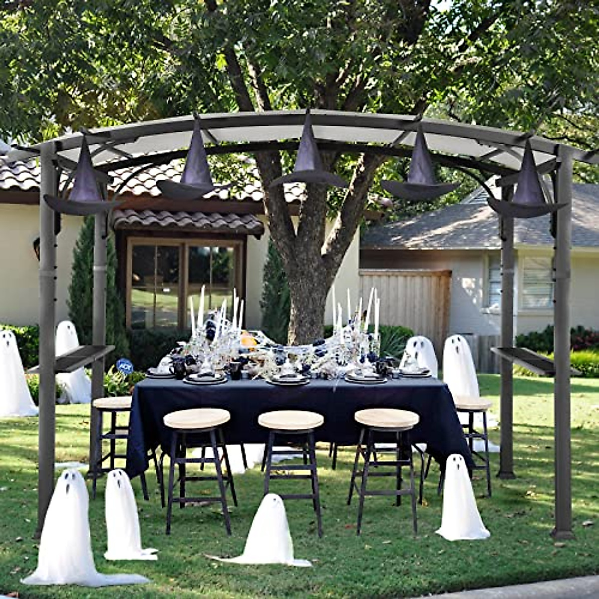 Joyside 11'x11' Outdoor Pergola with Sidewalls - Arched Top Outdoor Pergola with Metal Steel Frame and Textilene Top Canopy, Ideal for BBQ Party & Family Gathering, Grey Top