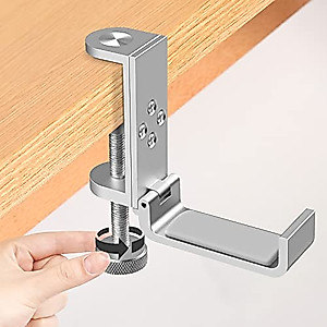 aplslpa Foldable Headphone Stand Hanger Holder Aluminum Headphone Clamp Hook Under Desk, Save Space Headphone Hanger Holder for Universal Headphones (Platinum Silver)