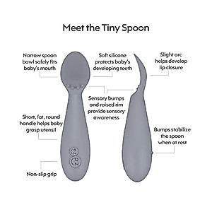ezpz Tiny Spoon (2 Pack in Gray) - 100% Silicone Spoons for Baby Led Weaning + Purees - Designed by a Pediatric Feeding Specialist - 6 months+