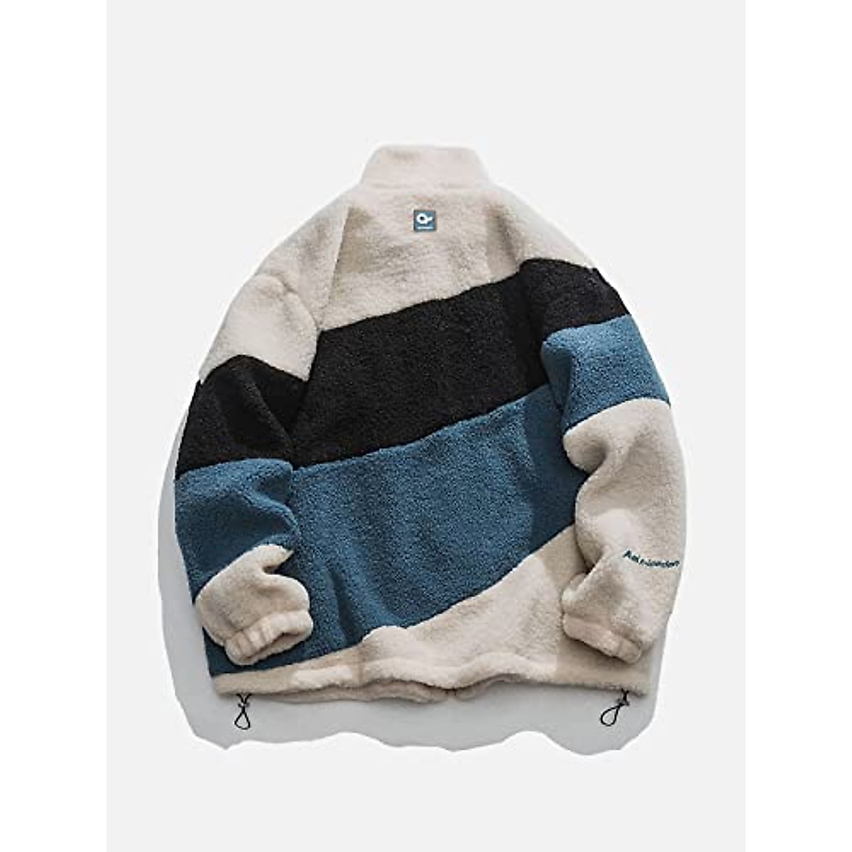 Aelfric Eden Mens Color Patchwork Oversized Sweater Sherpa Jackets Faux Shearling Shaggy Full-Zip Jackets Warm Fuzzy Coats