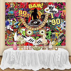 Maijoeyy 7x5ft 80's 90's Backdrop Hip Hop Backdrops for Photography Graffiti Wall I Love The 80S 90S Backdrop for Party Dj Gold Chain 80s 90s Party Decorations 90s backdrops for Photoshoot