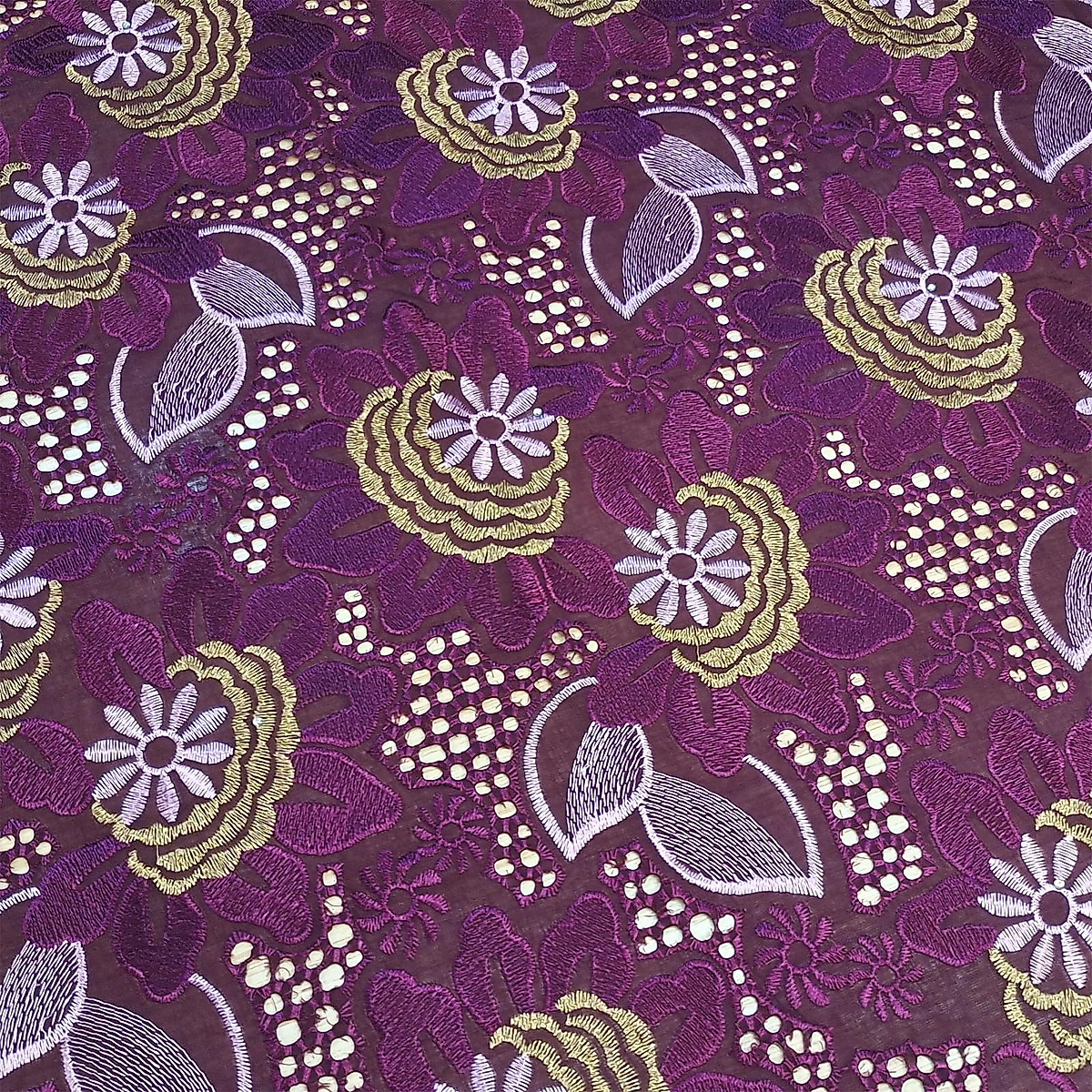 Bestway Lace African Lace Fabric 5 Yards Floral Voile Rhinestones Embroidery for Nigerian Wedding Party Dress Material (Magenta)