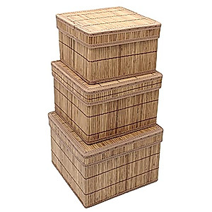 Seta Direct, Brown Natural Bamboo Organization Square Storage Box with Lid [Nesting Set of 3]