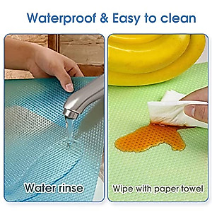 Elyum 12 Pcs Refrigerator Liners, Washable EVA Refrigerator Mats Fridge Shelf Liners Cuttable Fridge Mats Pads for Drawer Table Shelves Cabinet (4 Blue 4 Green 4 Pink, 17.7 x 11.4 Inch)