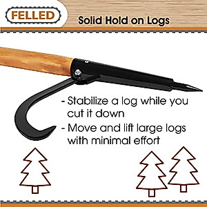 Felled | Log Peavy - 49 Inch Wood Peavey Logging Tool Log Roller Tool Carbon Steel Logging Cant Hook with Wooden Shaft