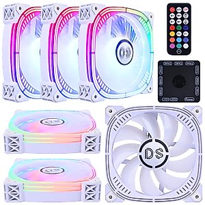 DS Addressable RGB 120MM LED Fans with Controller for White PC Case, White CPU Cooler, White Radiators System (RGB Fans 6 Pack, G Series)