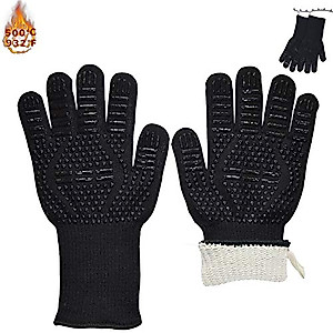 BBQ Grill Gloves, 932°F Extreme Heat Resistant Oven Mitts, Silicone Non-Slip Kitchen Cooking Gloves for Barbecue, Cooking, Baking, Grilling, BBQ, 1 Pair