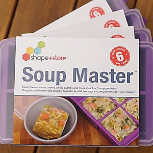 Soup Master 6-in-1 Storage & Freezer Container with lid - 4 pack – makes 24 perfect 1 cup cubes- Stores 1 Gallon of Soups, Pasta, Sauces, Stews, Desserts and More. Easy-To-Clean & Dishwasher Safe