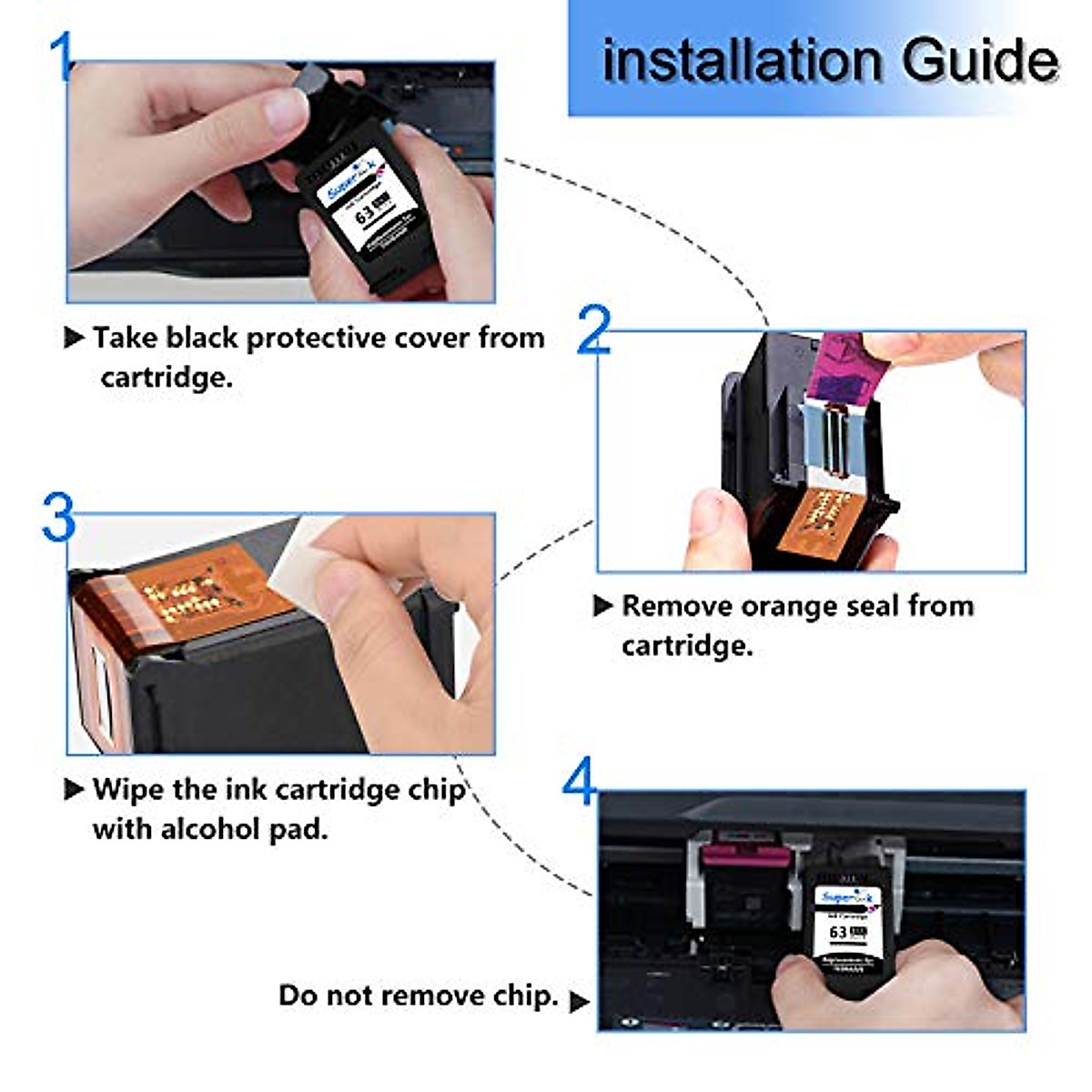 SuperInk Remanufactured Ink Cartridge Compatible for HP F6U64AN 63XL 63 XL 63 (Black, 1-Pack)