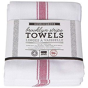 Now Designs Teatowel Set of Four, Brooklyn Stripe Poppy, Small