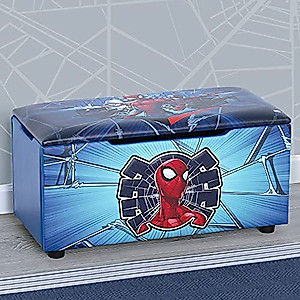Delta Children Spider-Man Upholstered Toy Storage Bench for Kids | Perfect for Bedrooms and Playrooms