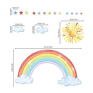 decalmile Large Rainbow Wall Decals Sun Cloud Star Wall Stickers Baby Nursery Girls Bedroom Living Room Wall Decor