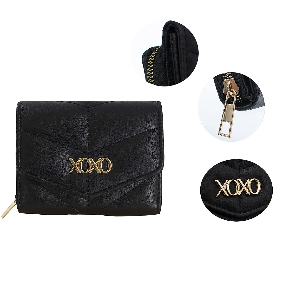 XOXO Women’s Wallet Small Black Vegan Leather Quilted Pattern Zip Around Indexer XW321354G-42-A02 0