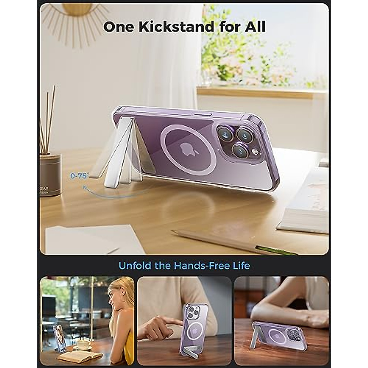 SUPERONE Crystal Clear Mag Safe Case for iPhone 14 Pro Max with Stand, [Magnetic Strength Enhanced] [Anti-Yellowing] [Military Grade Protection] Shockproof Slim Phone Case 6.7 inch