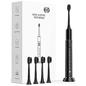 KHS Sonic Electric Toothbrush for Adults, Sonic Toothbrush with 5 Modes Tooth Brush Electric Set with 4 Brush Heads, Rechargeable Electric Toothbrush with 2 Min Smart Timer