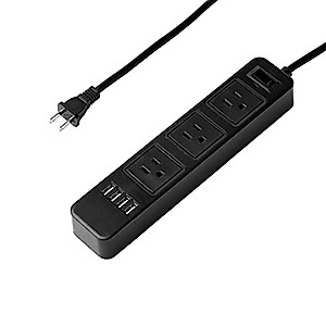 2 Prong Power Strip Surge Protector with 3 Outlet 4 USB, Two Prong Power Cord 6.6 FT Extension Cords for Non-Grounded Outlets Black
