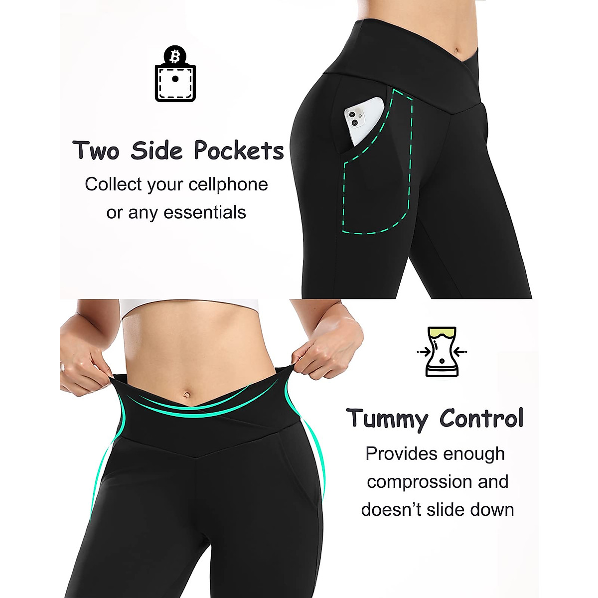 SOFITNIYA High Waisted Flare Leggings Crossover Bootcut Yoga Pants with Pockets for Women