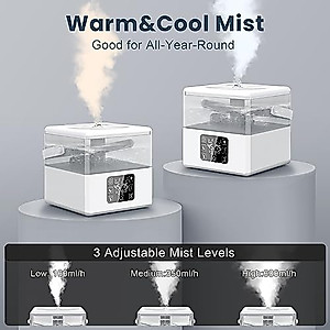 TOPNERIC Humidifiers for Bedroom, 6L Top Fill Humidifier Large Room Cool & Warm Mist Humidifiers for Home Baby Nursery Indoor Plants, Quiet Air Humidifier with Timer, Smart Mode, 360° Nozzle, Light