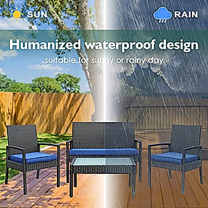 OLYMSOLD Patio Conversation Sets, 4 Piece Patio Furniture Set, Rattan Patio Furniture Sets, Outdoor Conversation Sets, Wicker Patio Furniture Set, Balcony Furniture Set