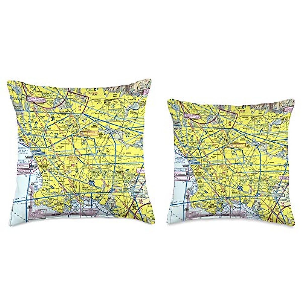 15 Degrees East Aeronautical Chart Los Angeles VFR sectional Pilot Throw Pillow, 16x16, Multicolor