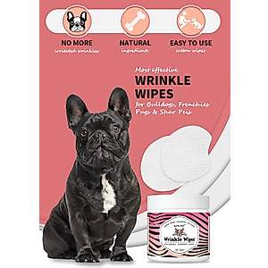 Natural Wrinkle Wipes for Dogs, 120 Count, Hypoallergenic Dog Wipes, Wrinkle Wipes French Bulldog, Cleaning & Deodorizing, Dog Wipes for Grooming Faces, Paws & Butts