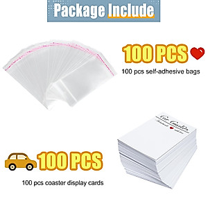 GFPGYQ 50Pcs Car Coaster Packaging for Selling,Sublimation Car Coasters with 50Pcs Bags，Car Coaster Packaging ，Coasters Display Cards 6.8x2.85In，Compatible with Coasters Up to 2.75" in Diameter
