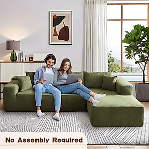 104" Modular Sectional Sofa Couch,L-Shape Upholstered Cloud Couch,Modern Minimalist Couches for Living Room,Free Combination Deep Seat Corner Couch (Green, Sherpa/Right Facing Chaise)