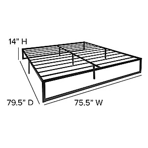 Flash Furniture Bentley 14" Metal Platform Bed Frame - Black Frame/Steel Slat Supports - 12.5" Underbed Storage - No Box Spring Needed - Quick Lock Functionality-King
