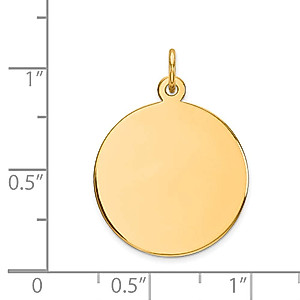Solid 14k Yellow Gold Plain .011 Gauge Circular Engravable Disc Charm Pendant - 26mm x 19mm